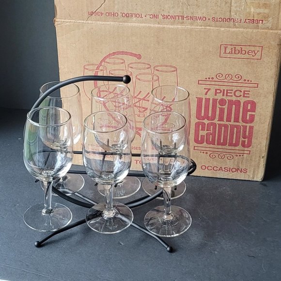 Libbey | Dining | Vintage Libbey 7 Piece Wine Glass Caddy New In Box Mid Century Modern Mcm ...